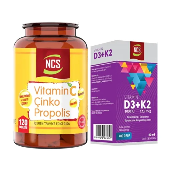 En Ucuz Ncs Vitamin C Cinko Propolis 120 Tablet + Vitamin D3+K2 20 Ml