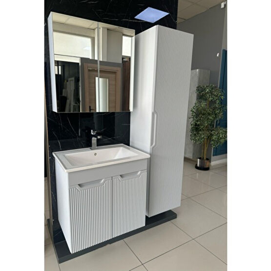 En Ucuz Noce Banyo Dolabı Aynalı Cnc Işlemeli Membran Kapaklı 65 cm - Gri